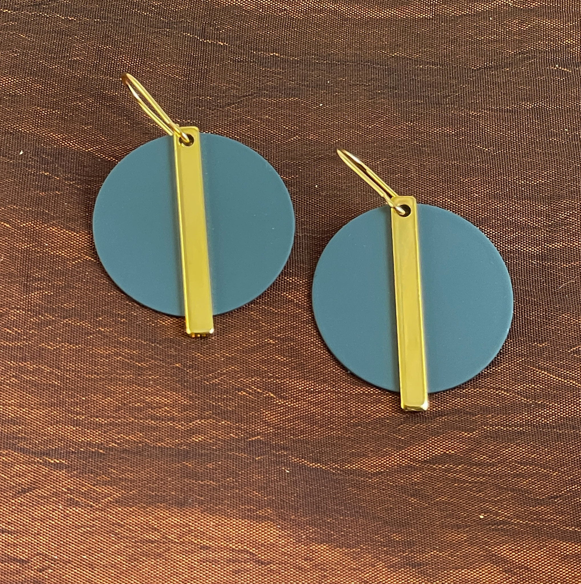Copper Bee Gold Bar on Disc Drop Earrings Marine 58 - Water Street Gallery