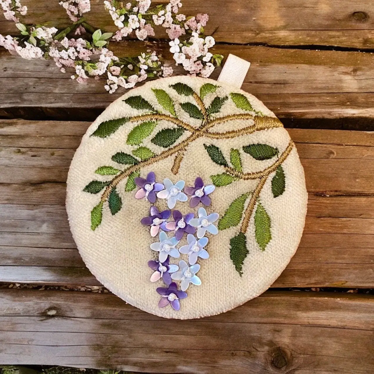 Wisteria Velvet Hand Mirror White and Lilac 18 - Water Street Gallery