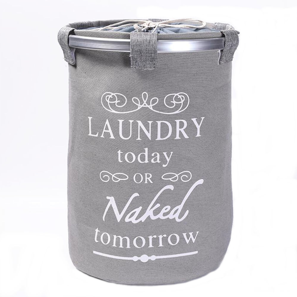 Decopatent® Ronde Wasmand met deksel - 50 L- Tekst LAUNDRY TODAY OR ...