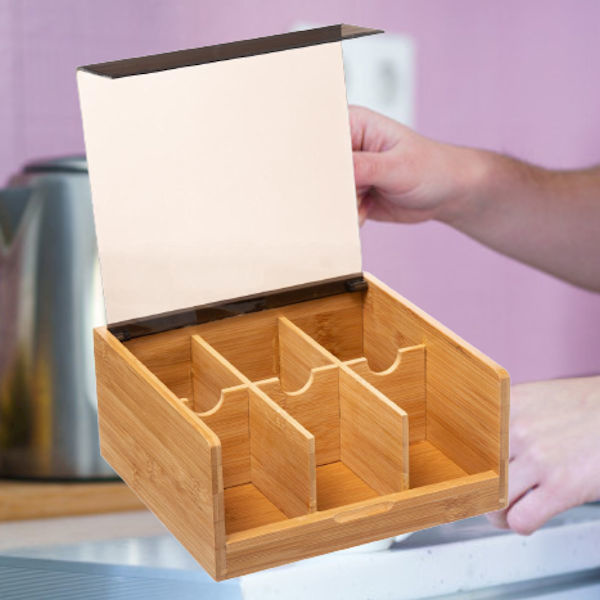 Decopatent® Theedoos 6 vaks - Design theedoos met Zwart doorzichtig ...