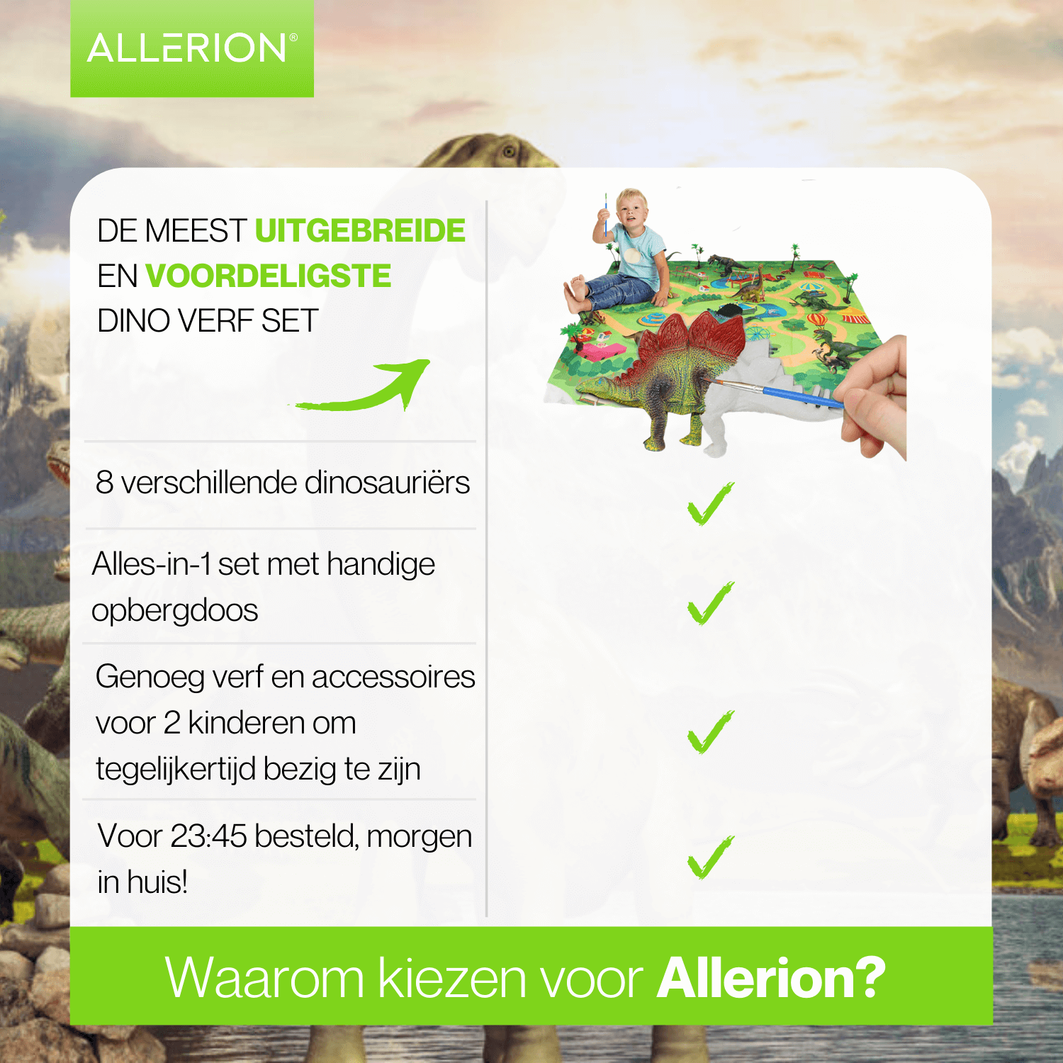 Allerion Dino Kinder Schilder Set - Met 8 Dinosaurussen en Schilderspullen - Allerion ...