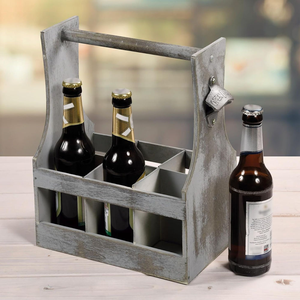 FSC® Houten Bierkrat met Bierflessen opener - Bier Flessenhouder voor 6 ...