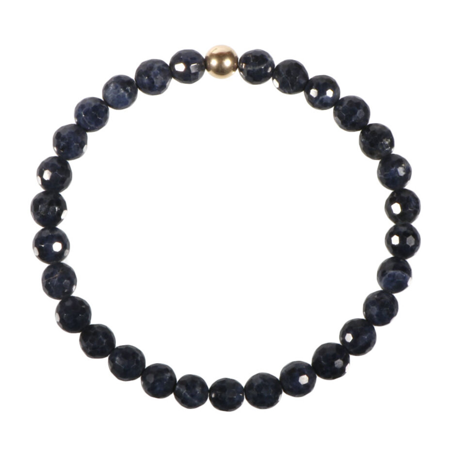 Saffier armband facet met 14k gouden kraal | 6 mm - Spiritual Garden