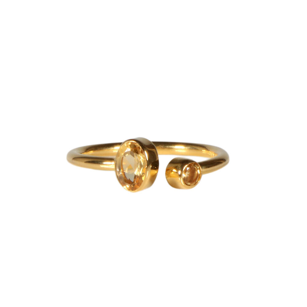 Gold filled ring citrien maat 18 (licht verstelbaar) | 2 stenen ...