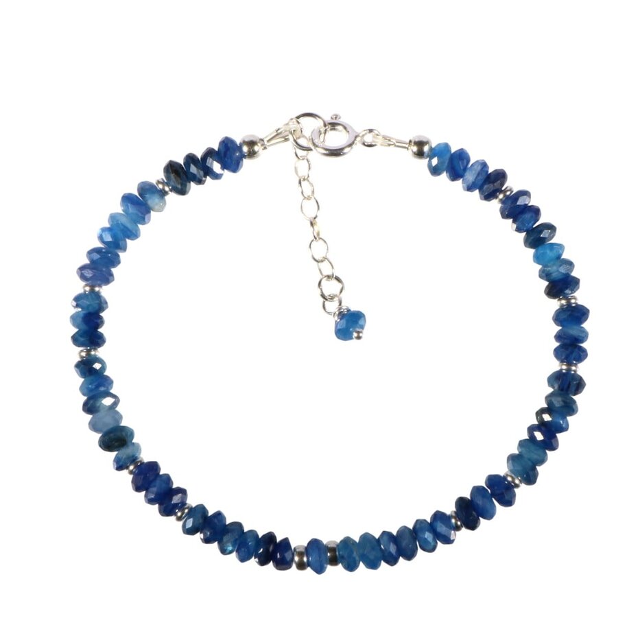 Kyaniet (blauw) zilveren armband | 4 x 3 mm facet rondelles - Spiritual ...