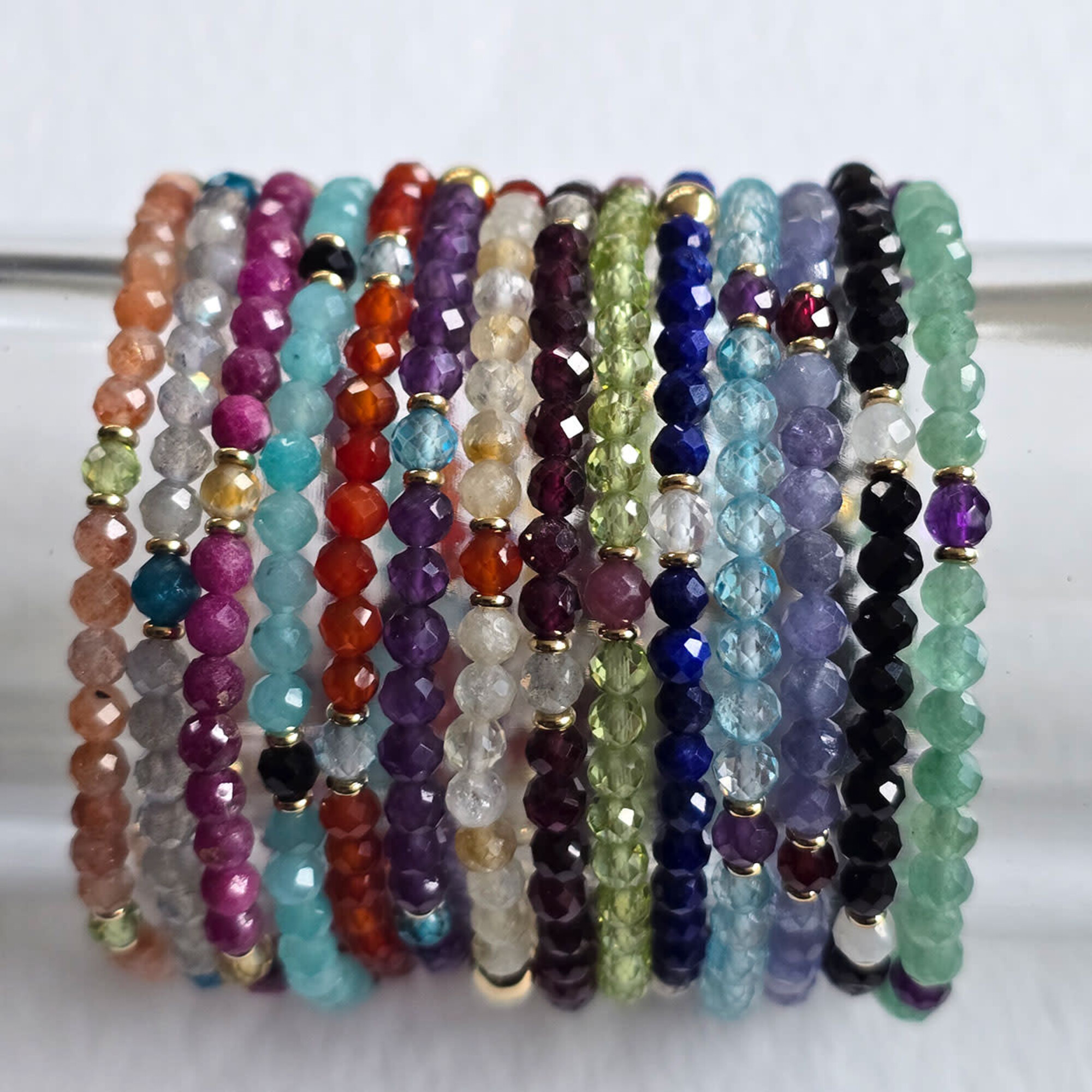 Chrysocolla met roze toermalijn gold filled armband 4 mm facet ...