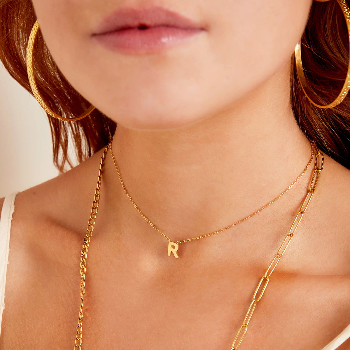 Gouden schakelketting met initiaal - Beadle