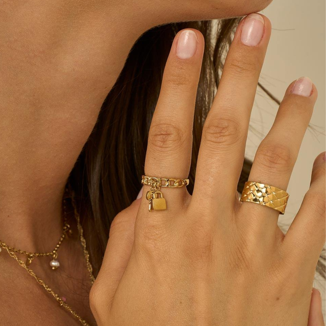 Bohm Paris goud stalen ringen breed of sleutel en schakels - Beadle