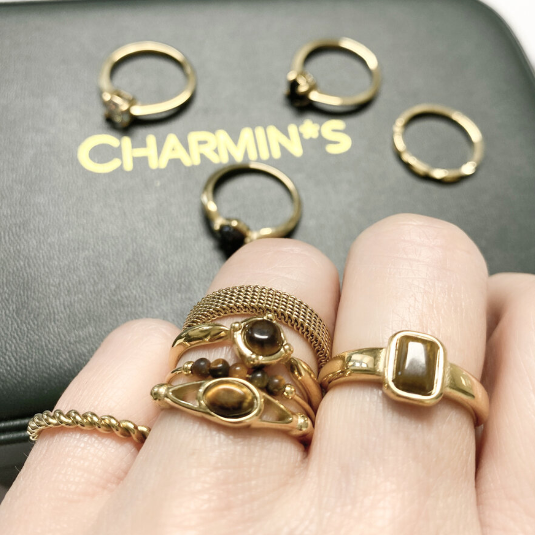 Charmin Goud stainless steel tijgeroog ring - Beadle