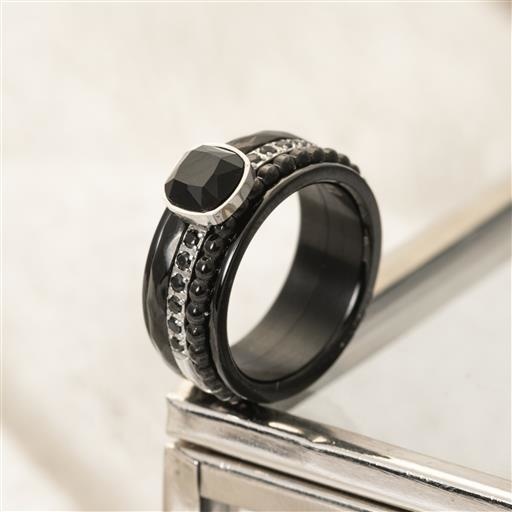 Ixxxi Complete ring combinatie met zwarte steen en glitter - Beadle