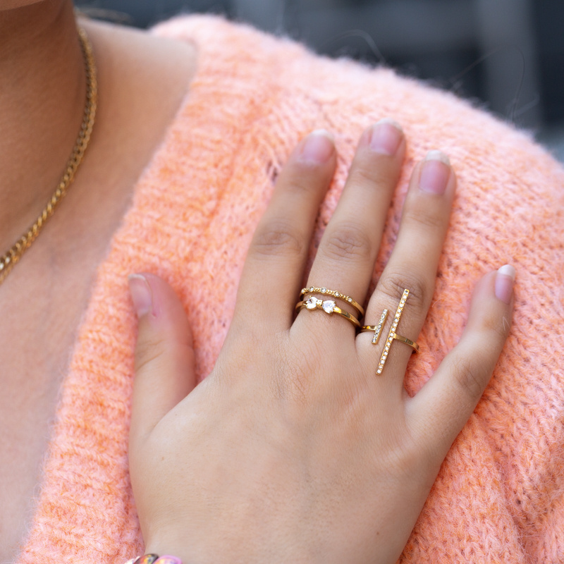 Stainless steel gouden ring met crystal steentjes of strik - Beadle
