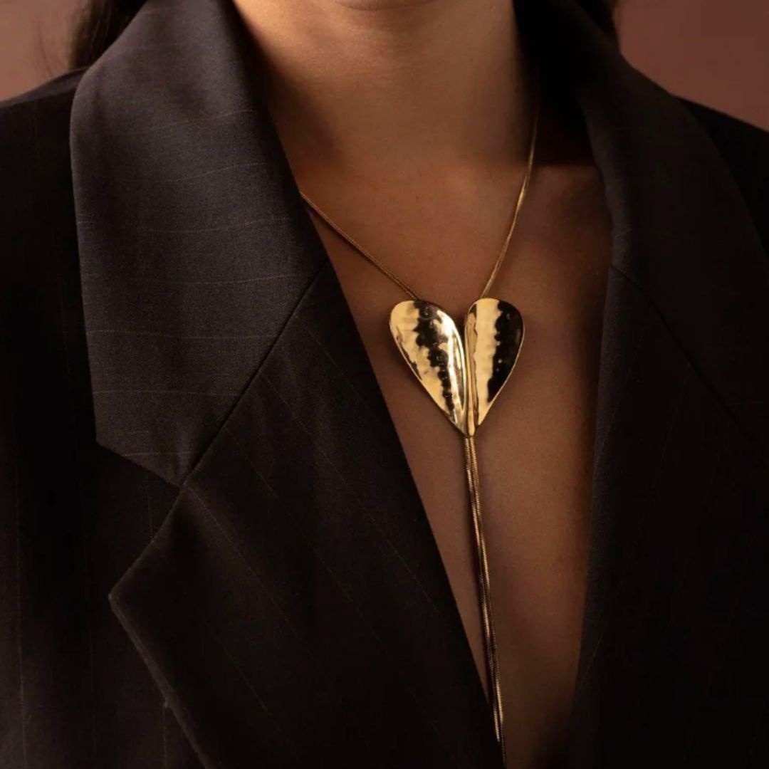Bohm Paris Goud ketting met opvallend groot hart detail - Beadle