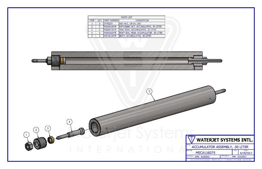 Accumulator Assembly, 9/16" PSH, .50 Liter - Cinnova Parts