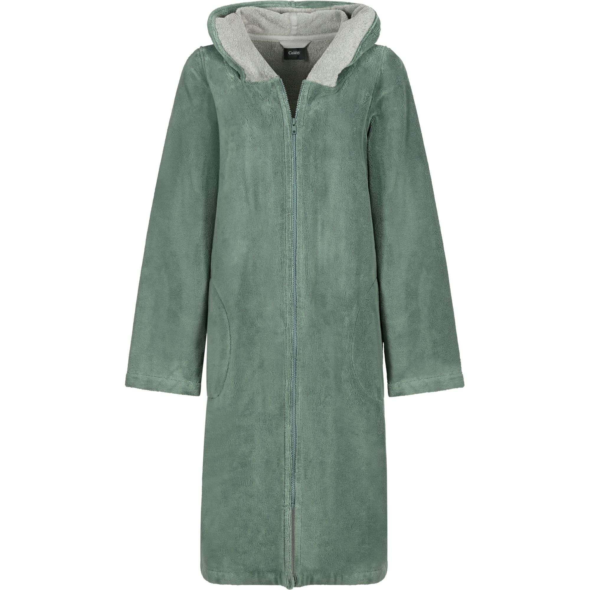 Cawo Dames Badjas met Capuchon en Ritssluiting - Groen XL | Bedshop.nl