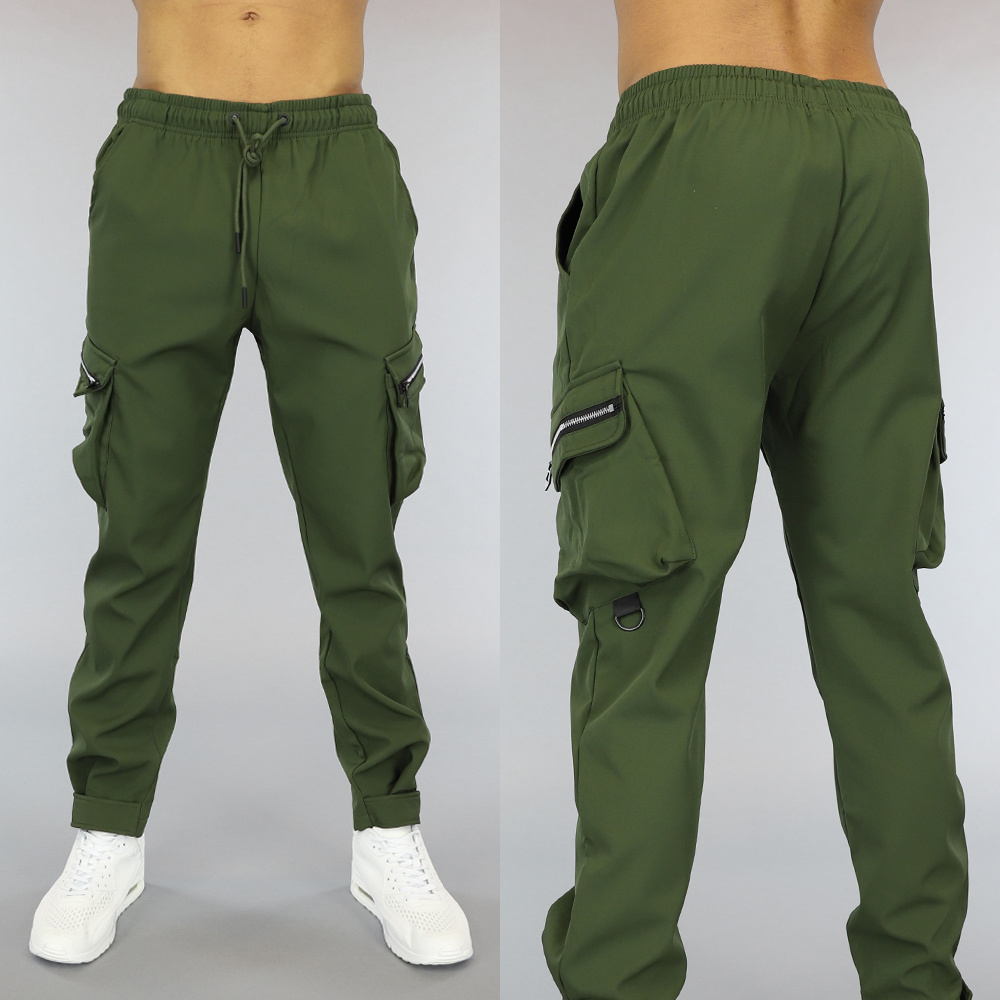 NEW0306 Groene Heren Cargo Broek met Sierrits - Black-Leo.nl