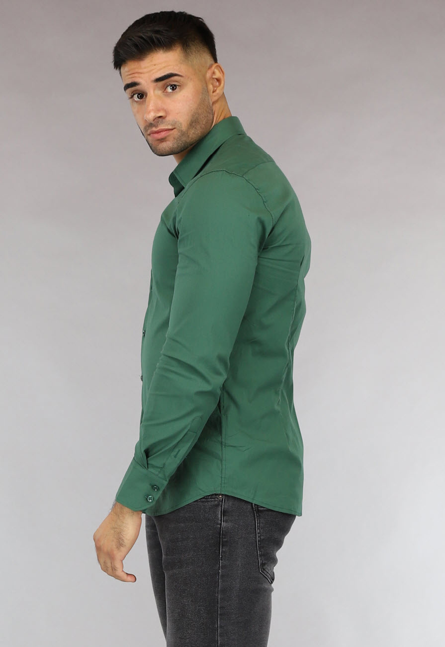 Groen Casual Slim Fit Heren Overhemd - Black-Leo.nl