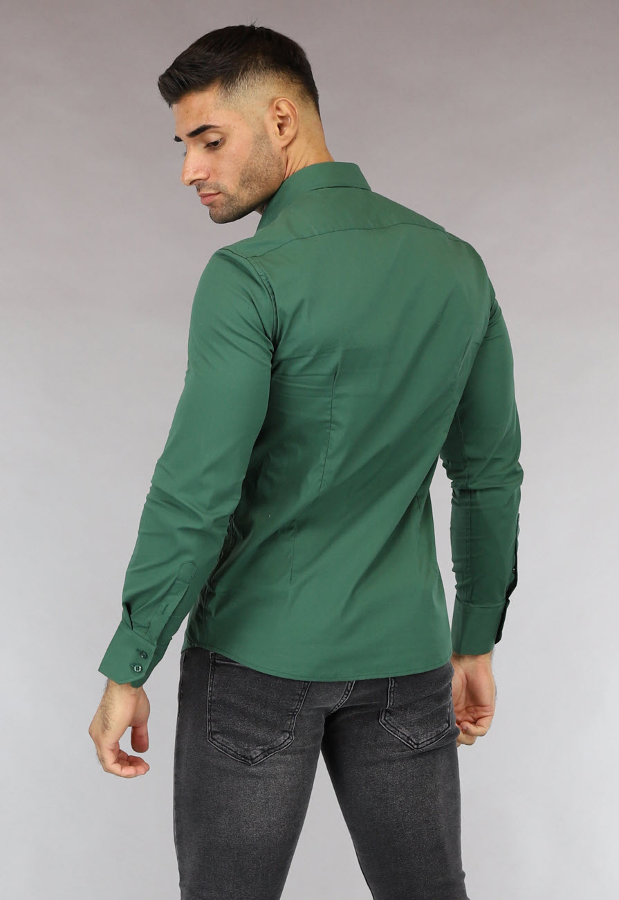 Groen Casual Slim Fit Heren Overhemd - Black-Leo.nl
