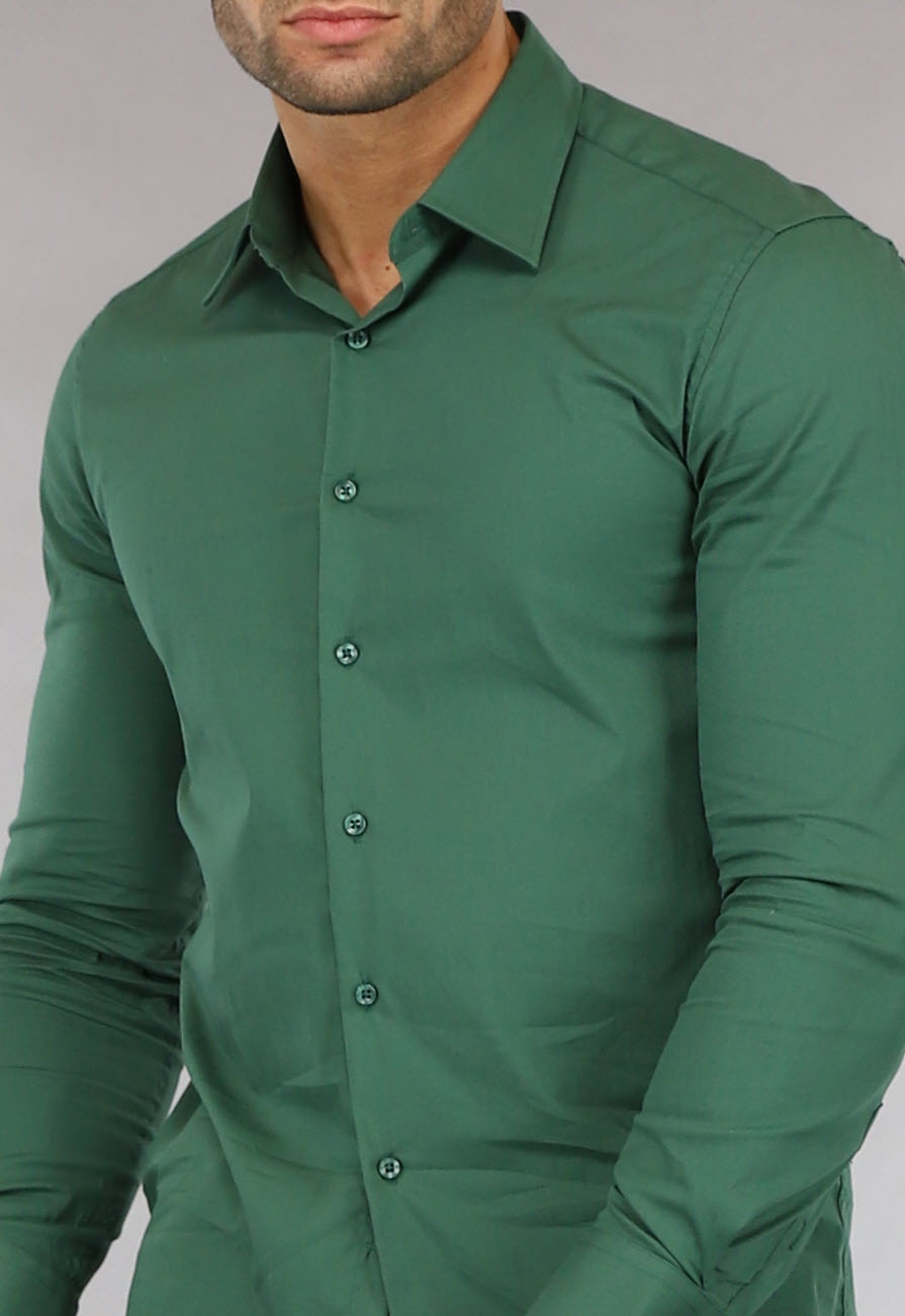 Groen Casual Slim Fit Heren Overhemd - Black-Leo.nl