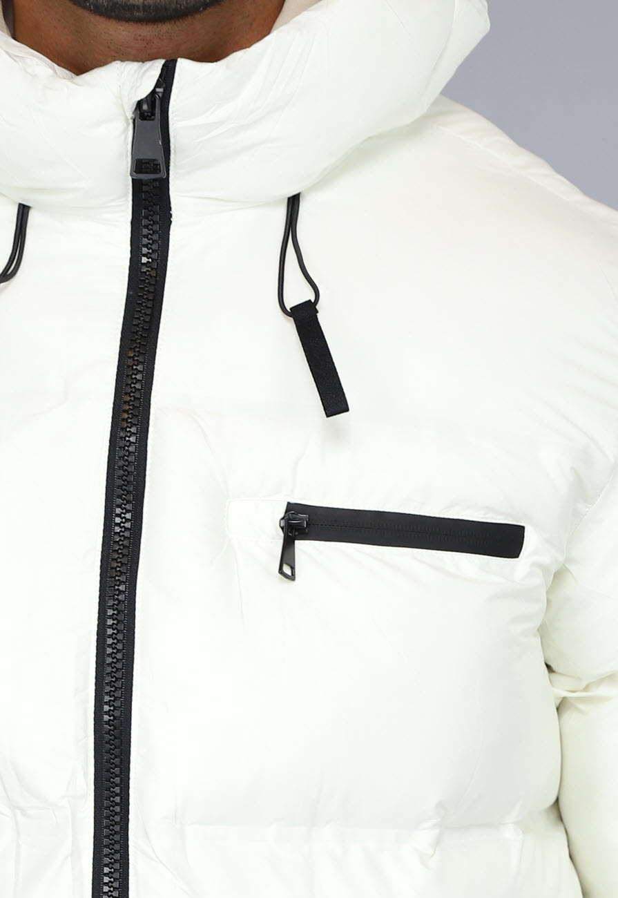 Lange Witte Gewatteerde Heren Winterjas - Black-Leo.nl