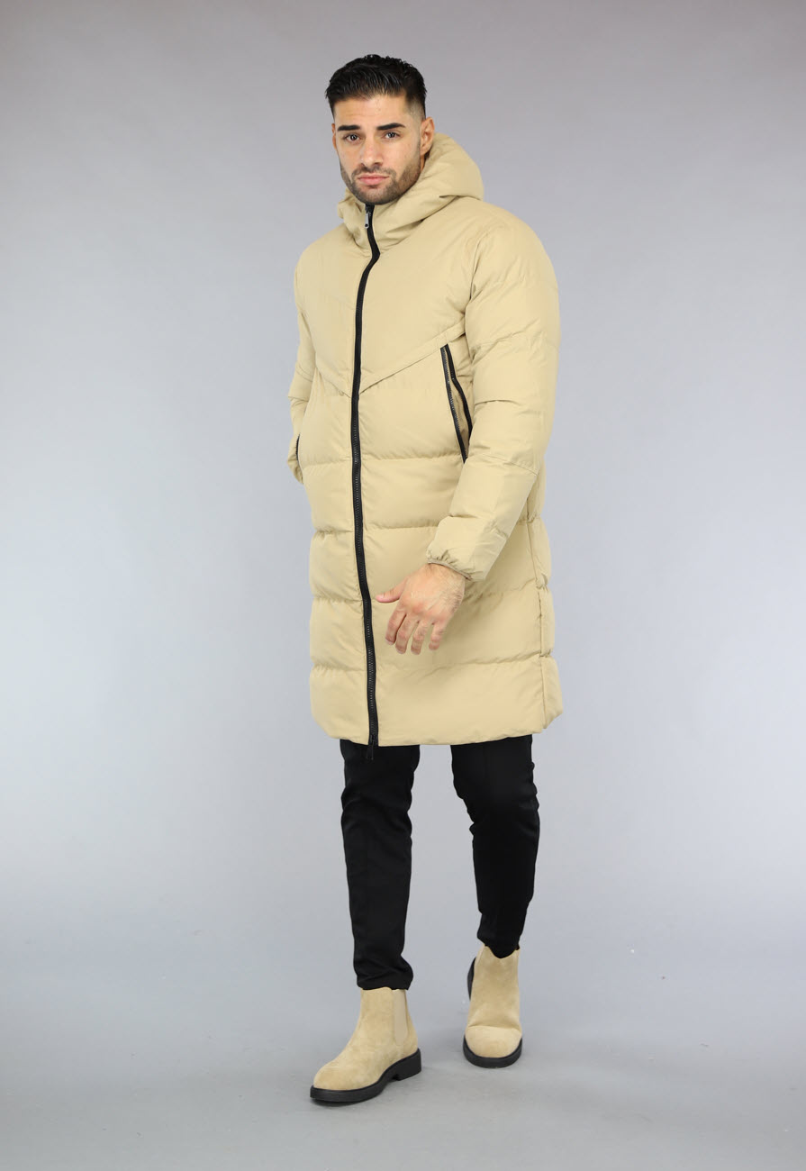 Goudbruine Lange Winterjas voor Mannen - Black-Leo.nl
