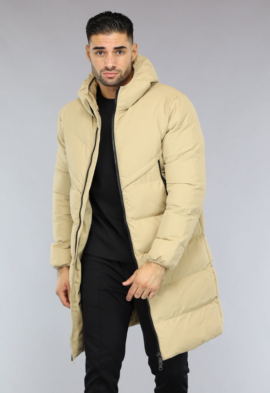 Goudbruine Lange Winterjas voor Mannen - Black-Leo.nl
