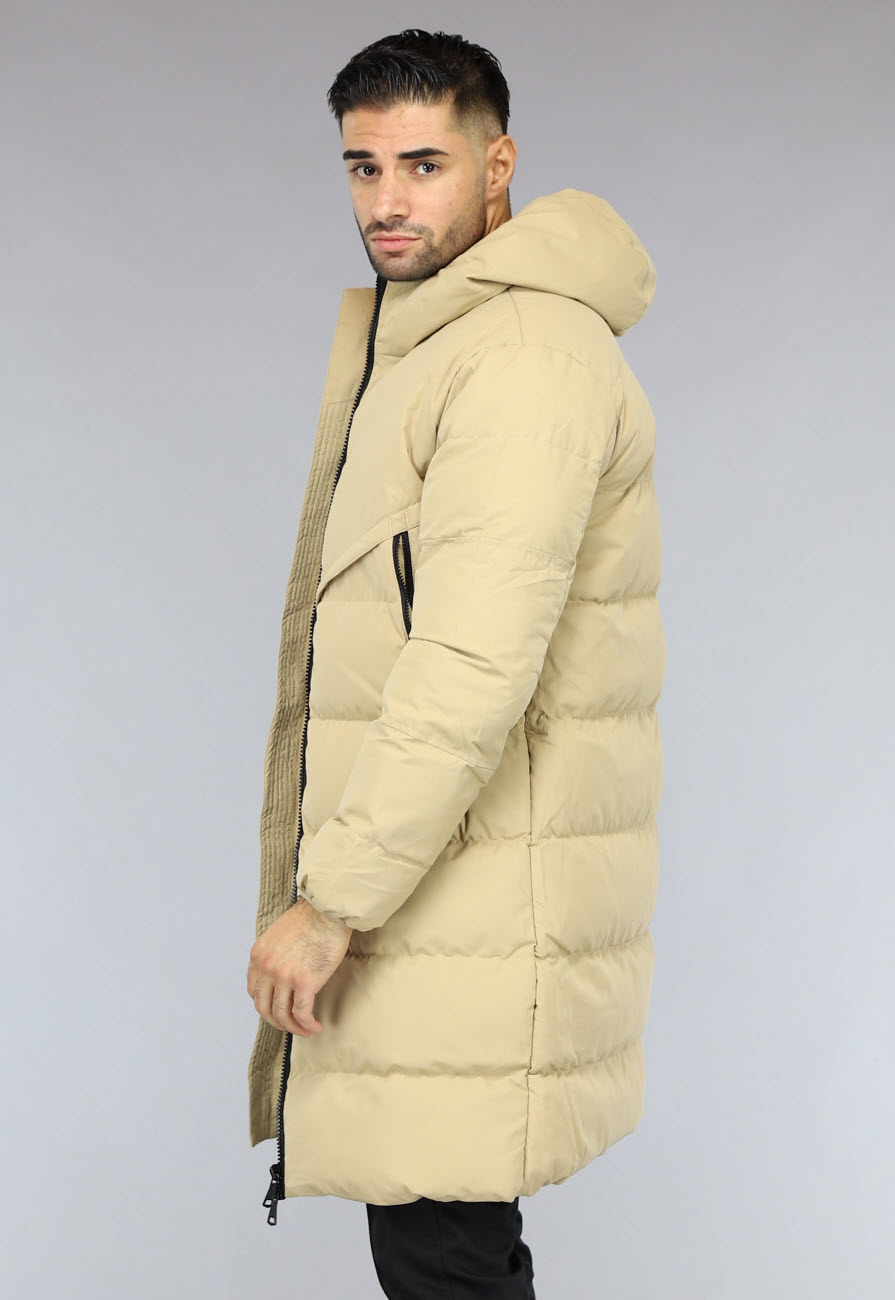 Goudbruine Lange Winterjas voor Mannen - Black-Leo.nl