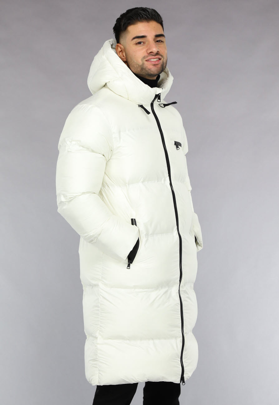 Lange Witte Gewatteerde Heren Winterjas - Black-Leo.nl