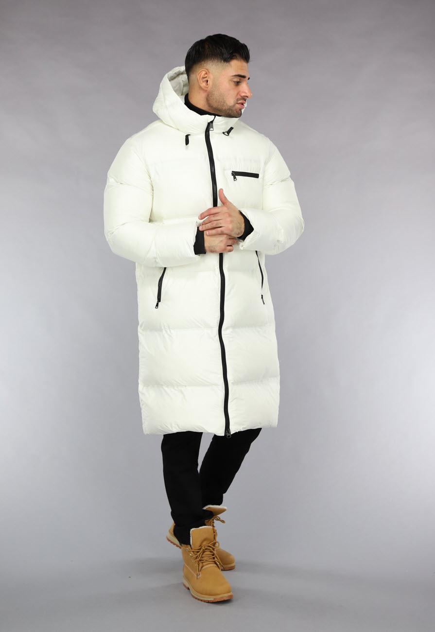 Lange Witte Gewatteerde Heren Winterjas - Black-Leo.nl