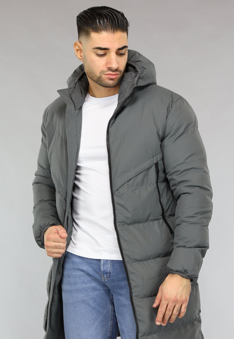 Antraciet Lange Winterjas voor Mannen - Black-Leo.nl