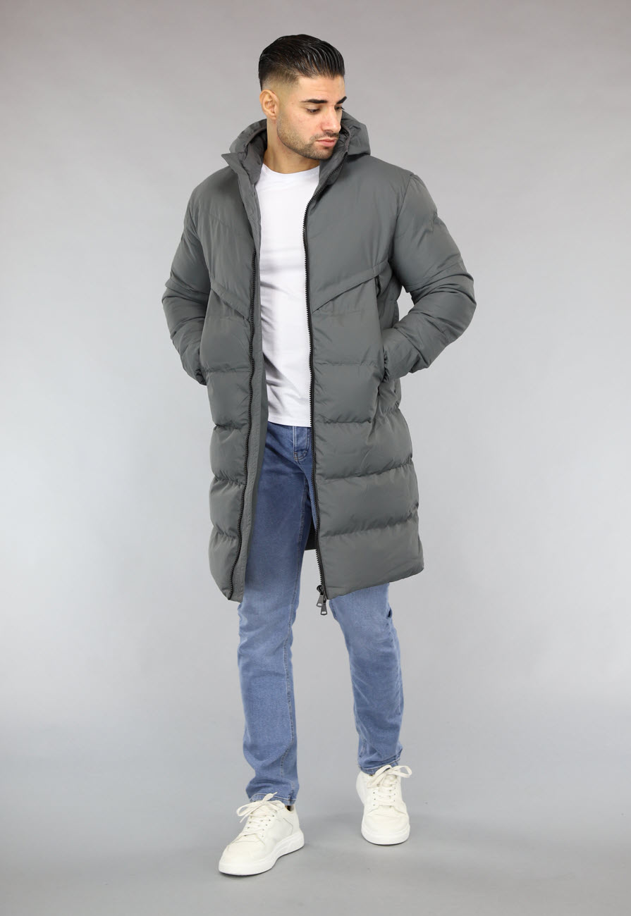 Antraciet Lange Winterjas voor Mannen - Black-Leo.nl