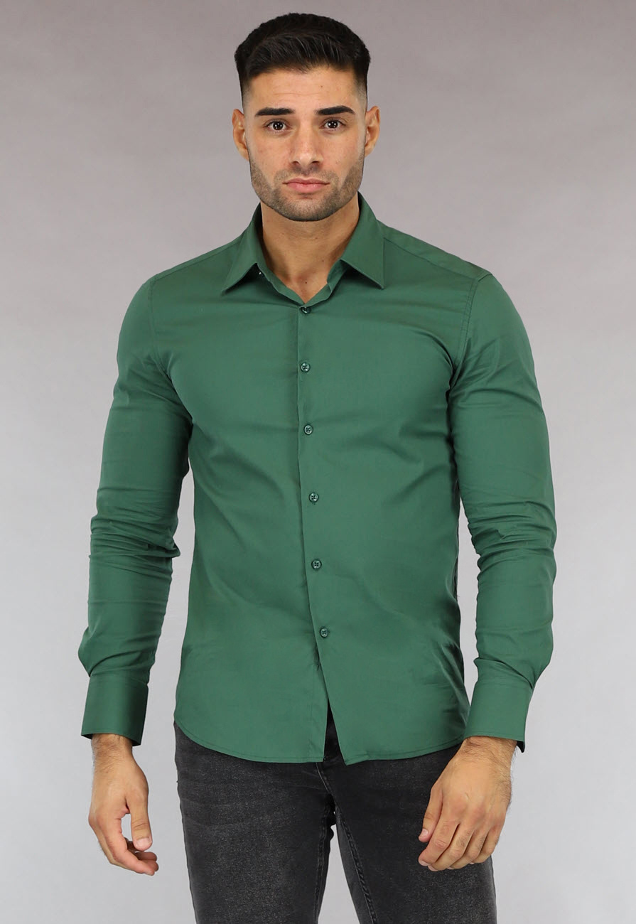 Groen Casual Slim Fit Heren Overhemd - Black-Leo.nl