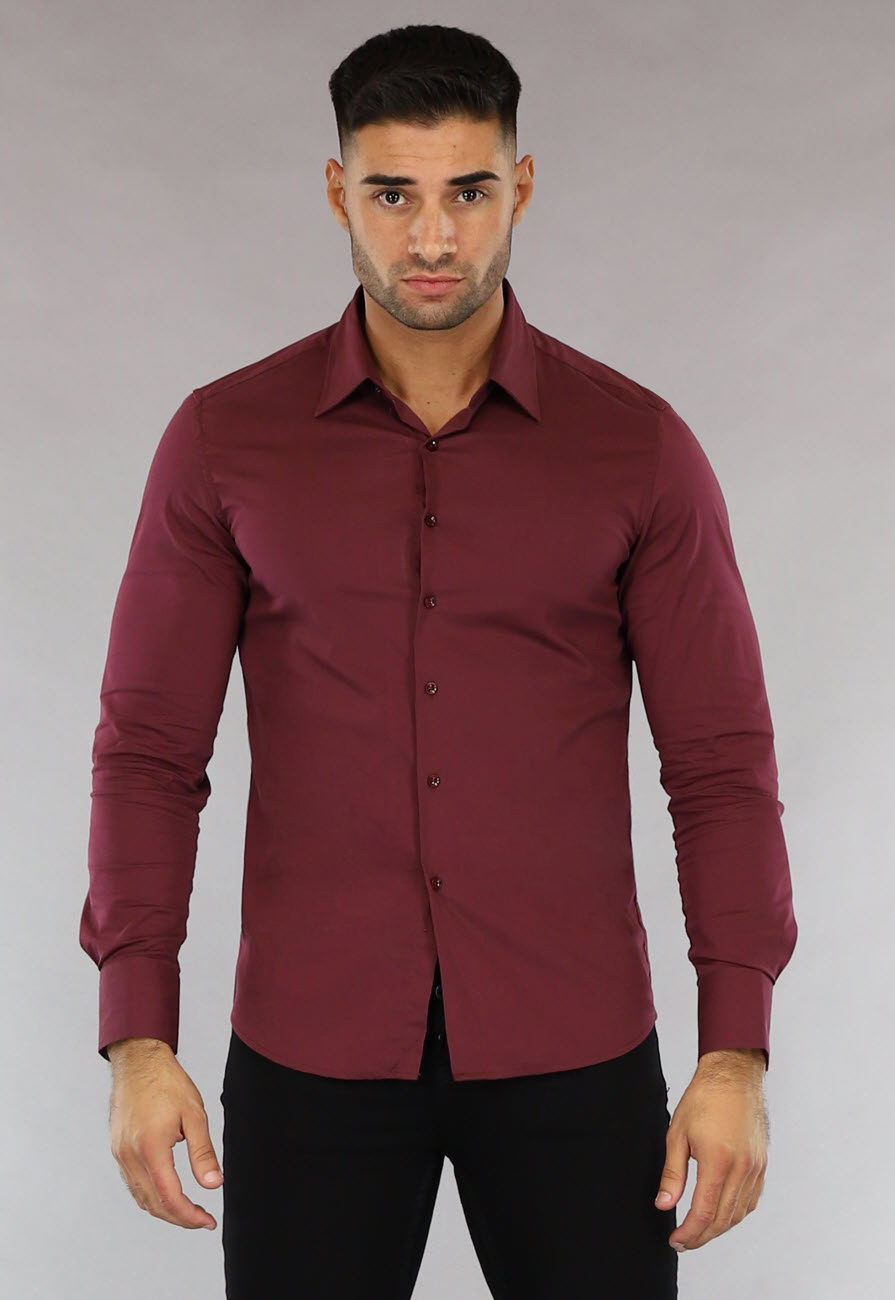 Wijnrood Casual Slim Fit Heren Overhemd - Black-Leo.nl