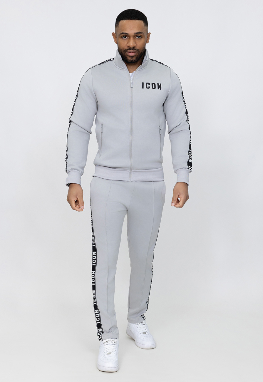 Grijs Mannen Tracksuit met Bies Jogger en High Neck Vest - Black-Leo.nl