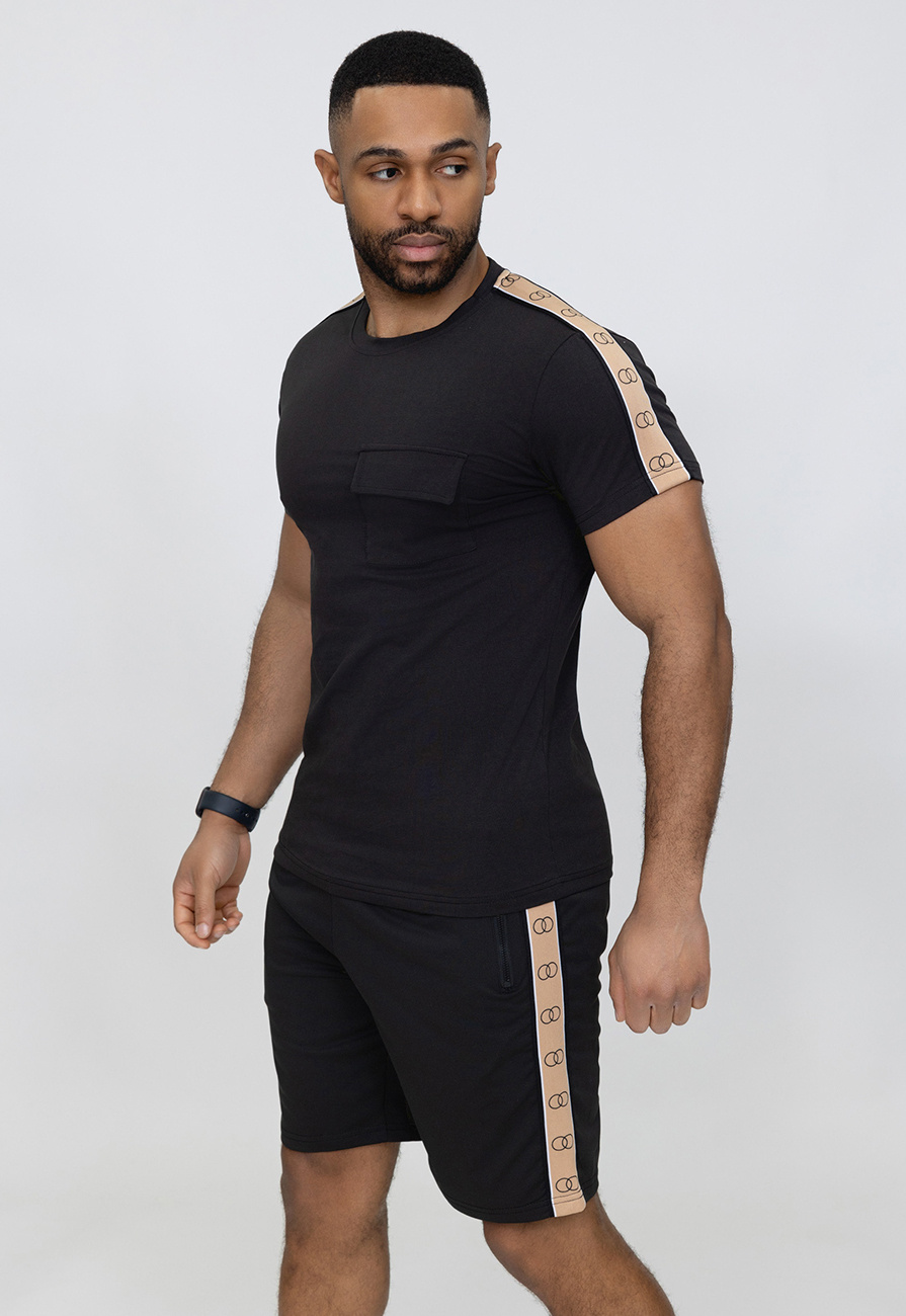 Heren Trainingsset met Beige Bies - Black-Leo.nl