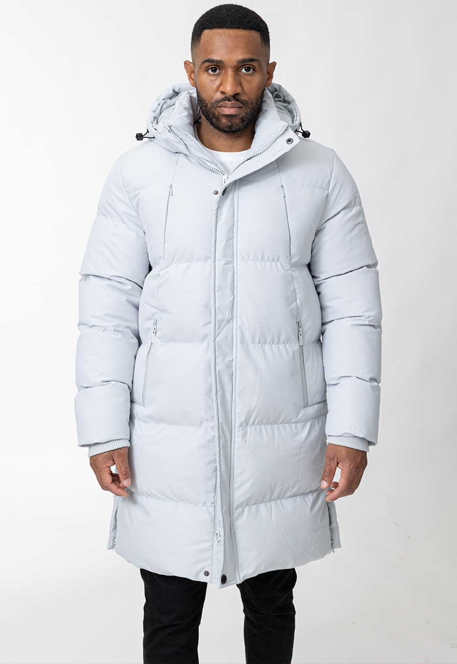 Witte Lange Pufferjas met Capuchon - Black-Leo.nl