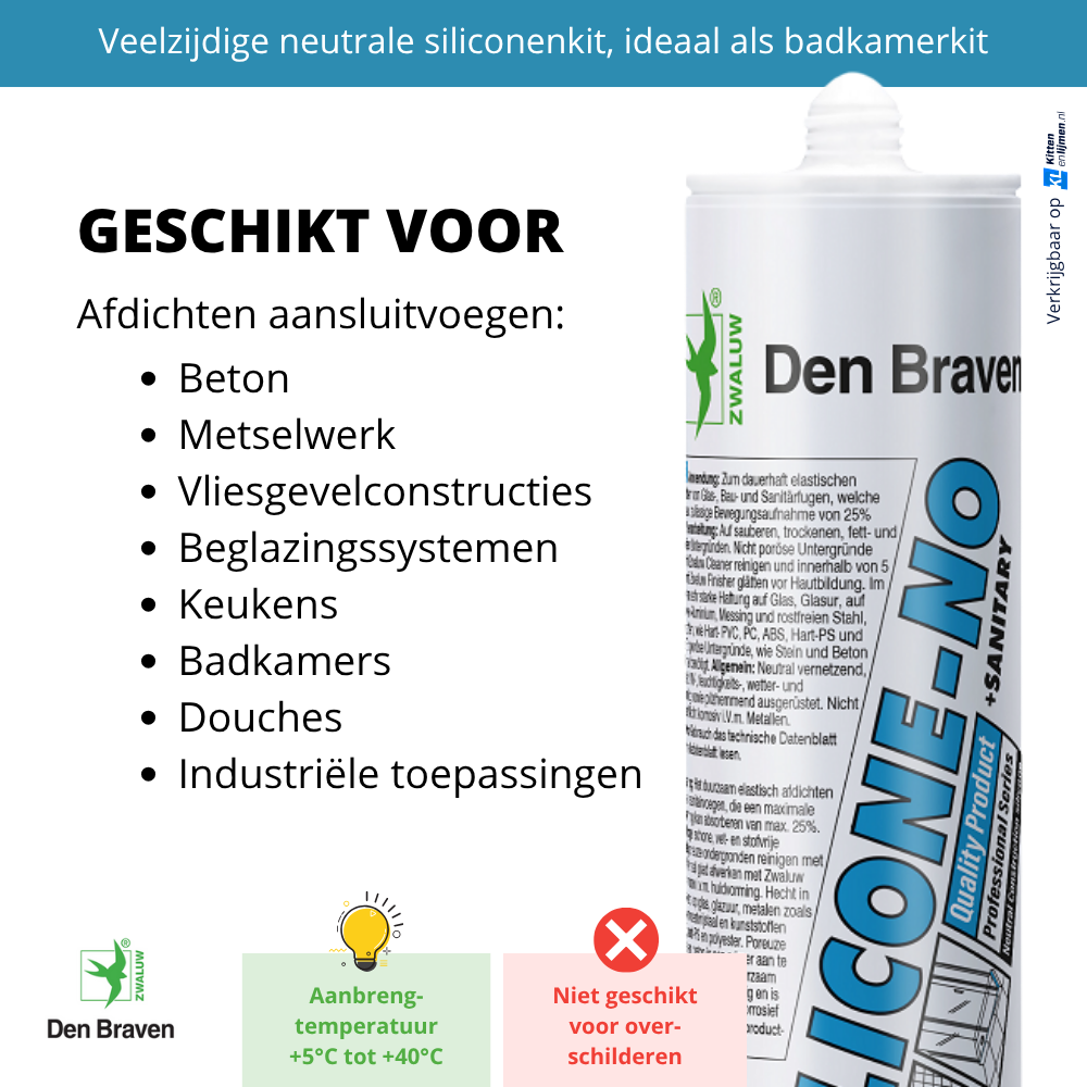 Zwaluw Silicone NO 310ml - Verkrijgbaar in 13 kleuren - Kittenenlijmen.nl