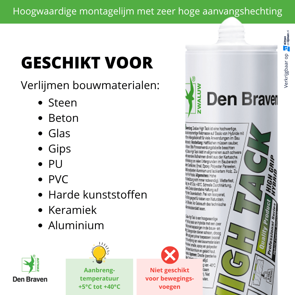 Zwaluw High Tack 290ml - Montagekit hybride polymeer - Kittenenlijmen.nl