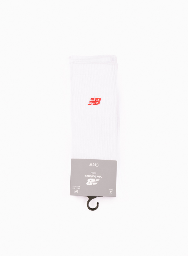 New Balance NB Patch Logo Crew Socks 3 Pairs White - GRAIL