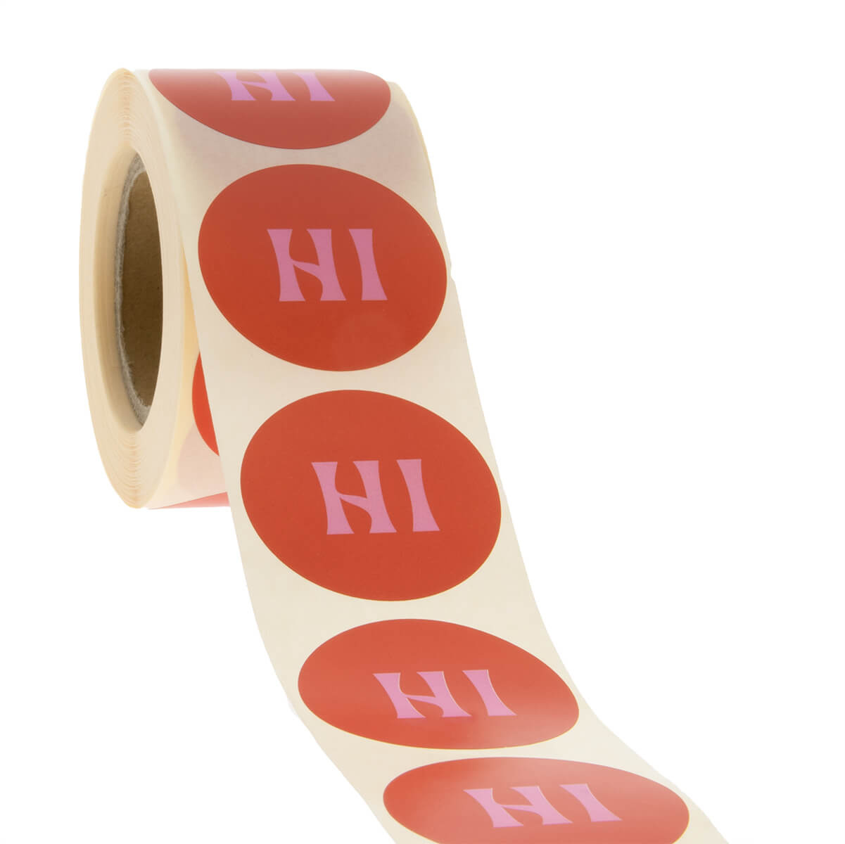 Stickers 'Hi' Rood-Roze 40mm - Rotim Verpakkingen: you carry, we care!