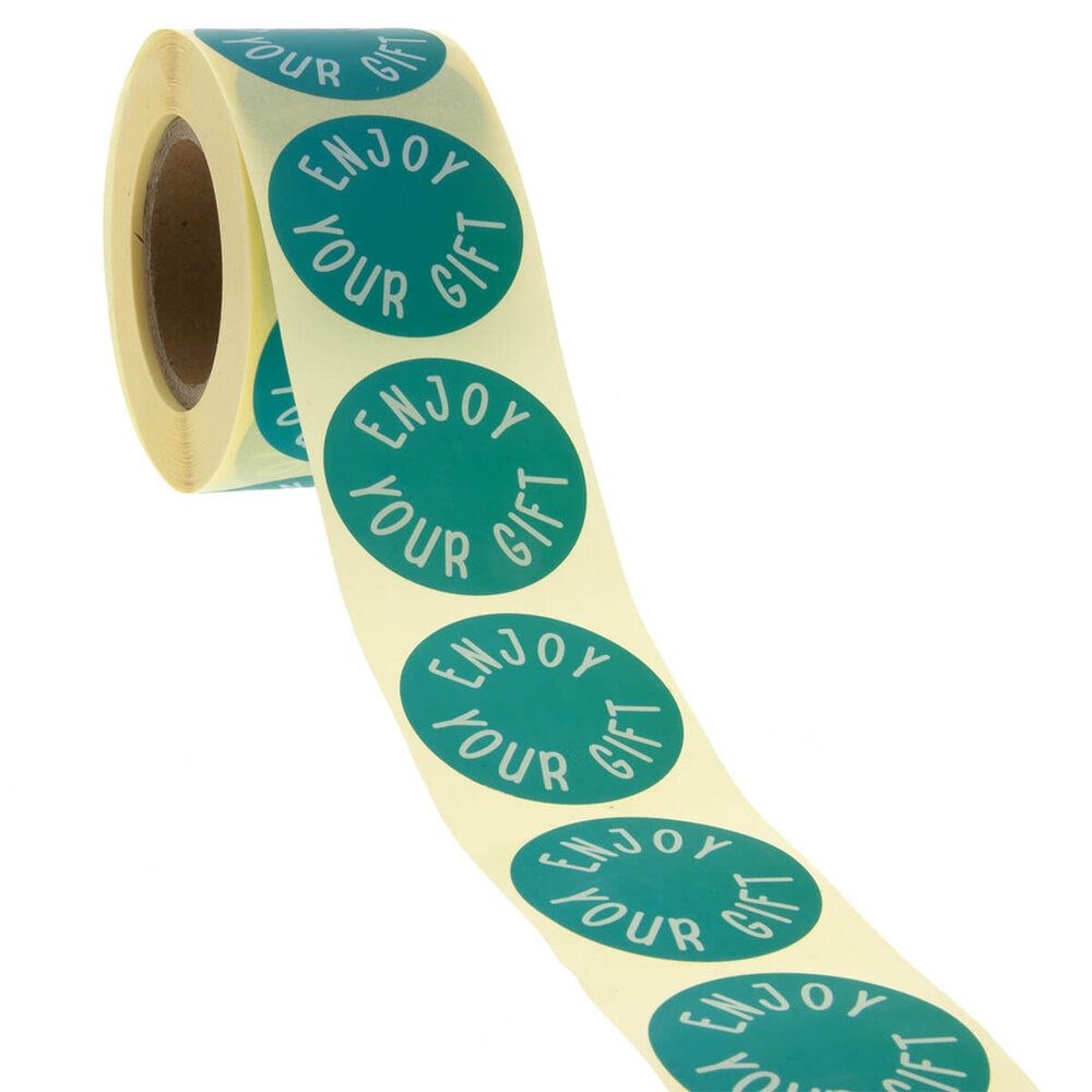 Stickers 'Enjoy your gift' Groen 40mm - Rotim Verpakkingen: you carry ...