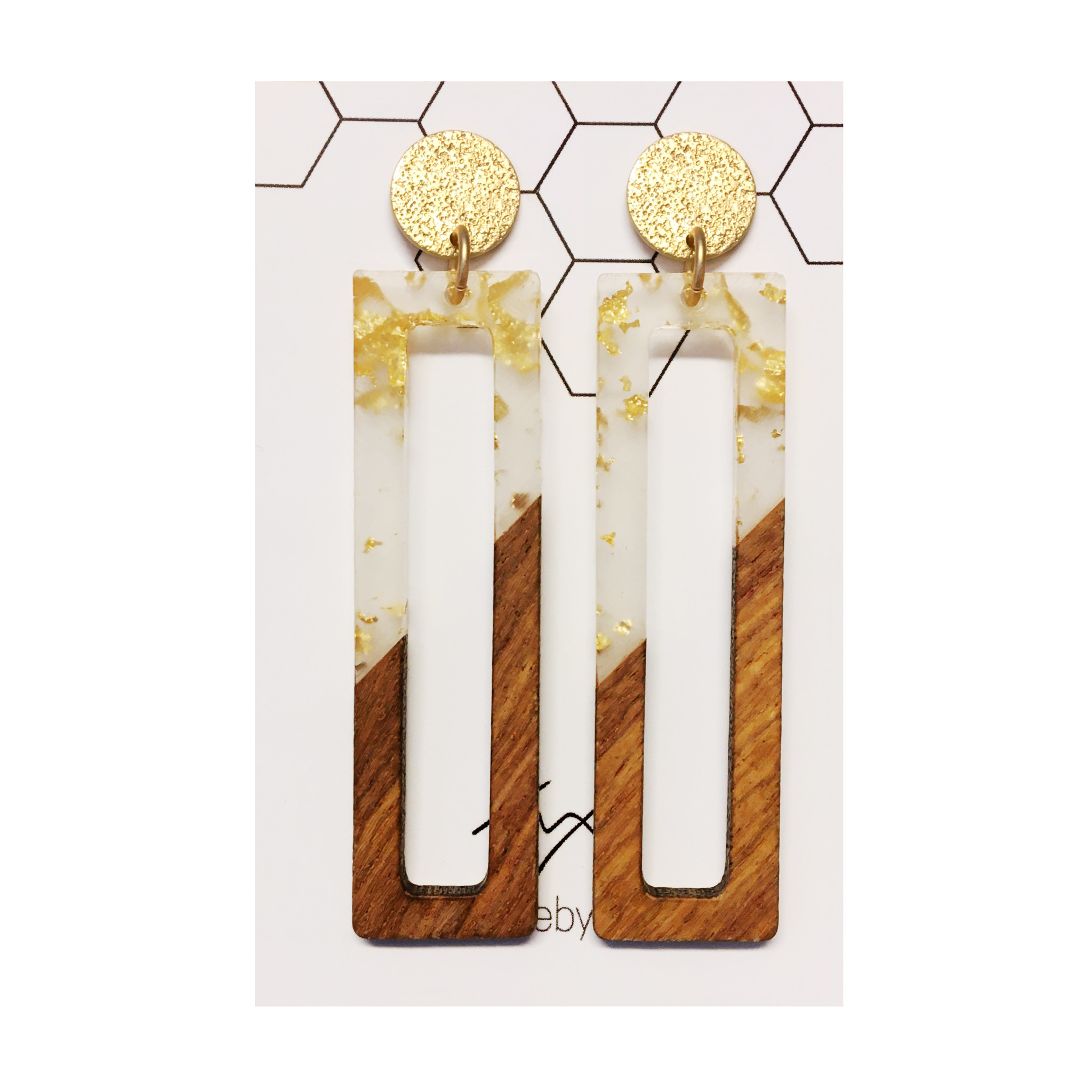 oorbEllen hars&hout goud rechthoek - Made by e l l e n