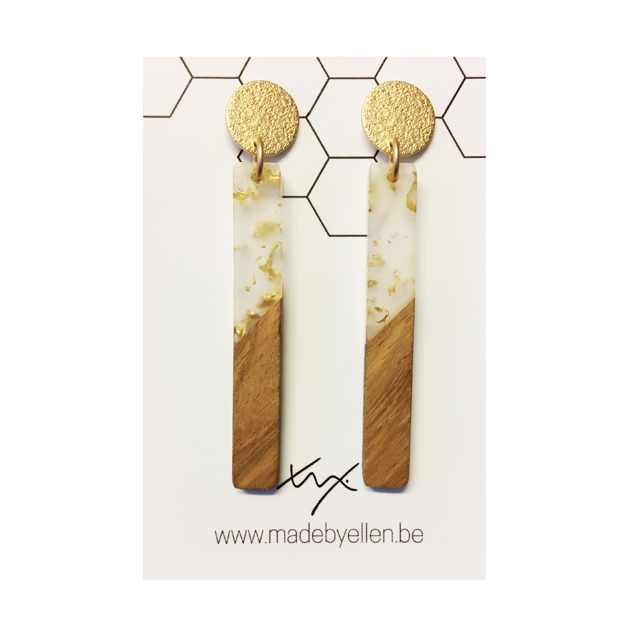 oorbEllen hars&hout goud staafje - Made by e l l e n