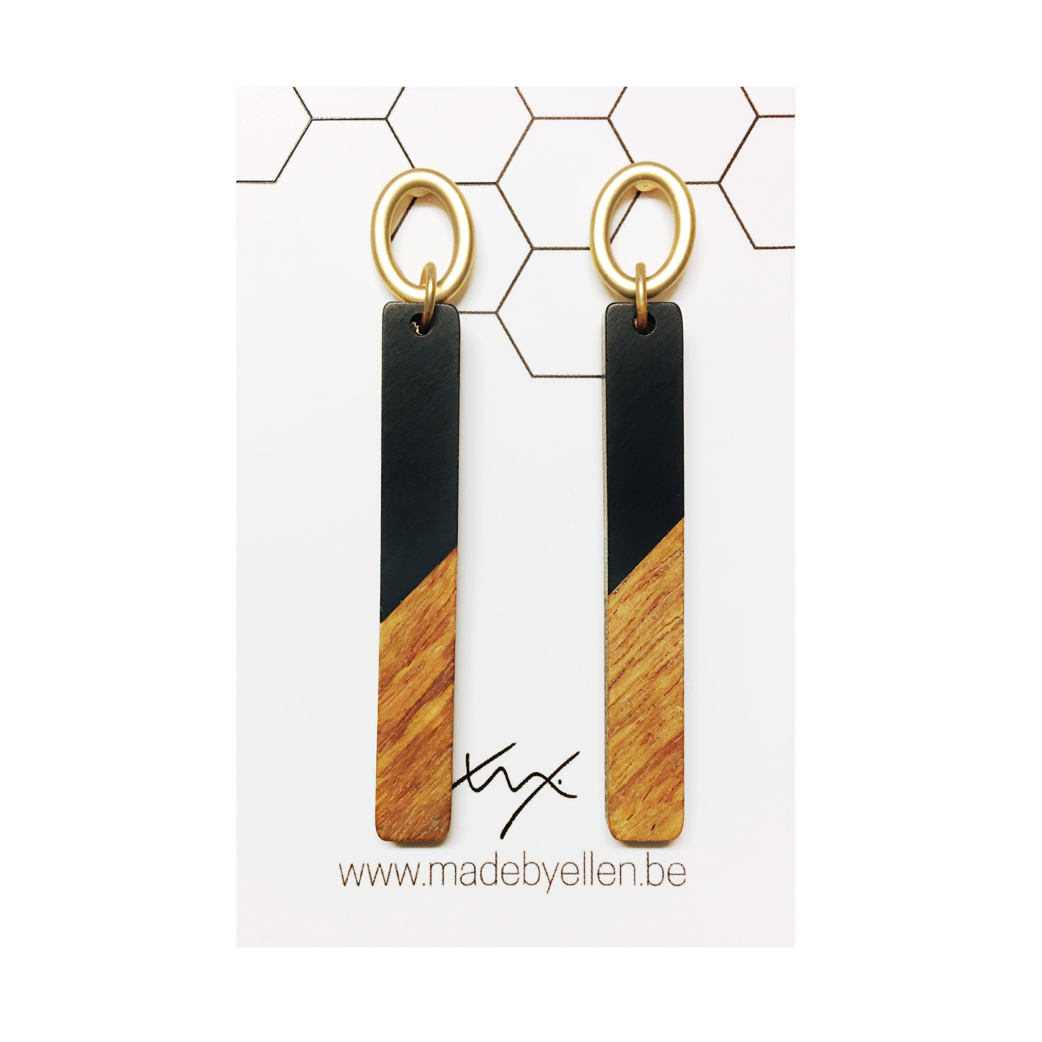 oorbEllen hars&hout zwart staafjes - Made by e l l e n