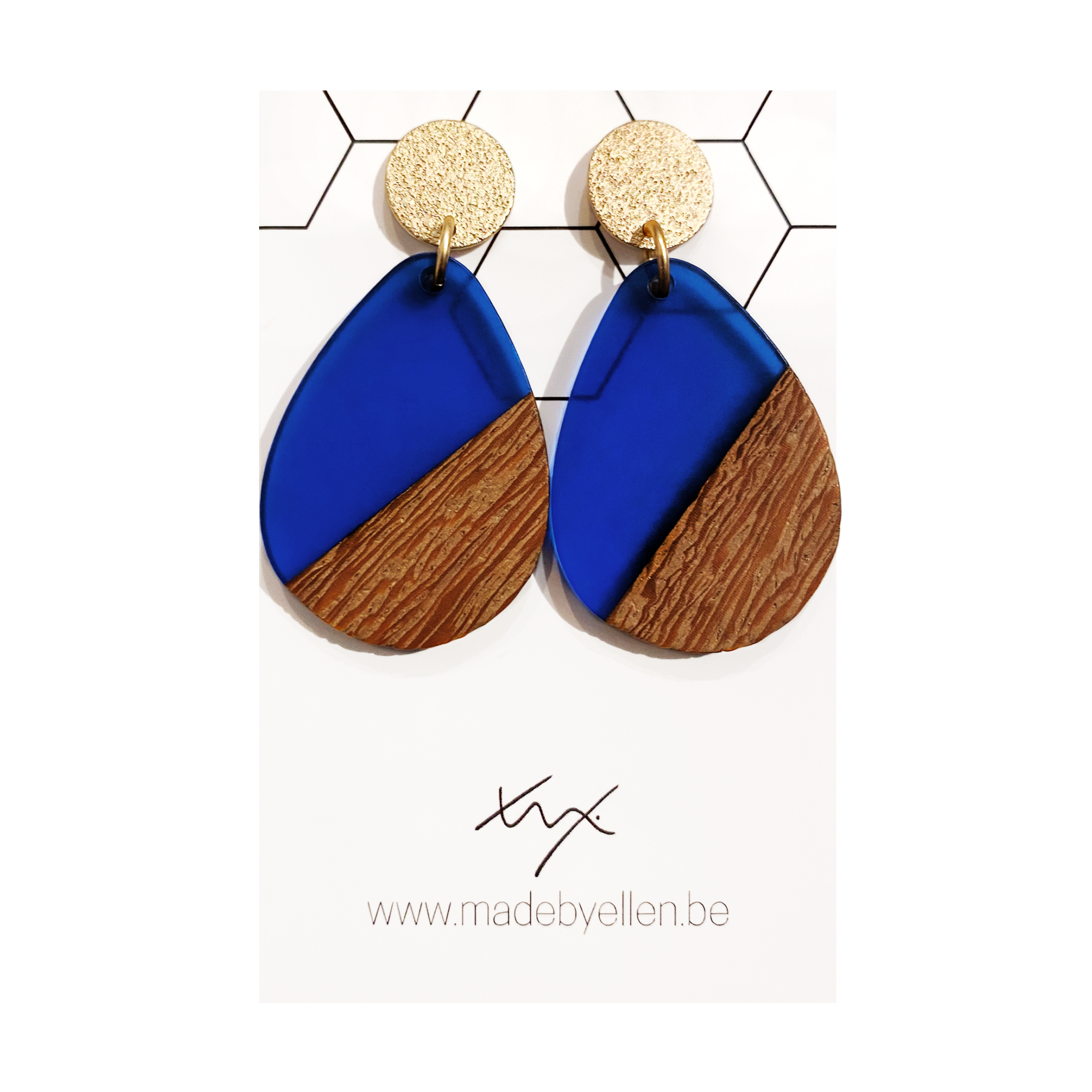 oorbEllen hars&hout druppel transparant blauw - Made by e l l e n