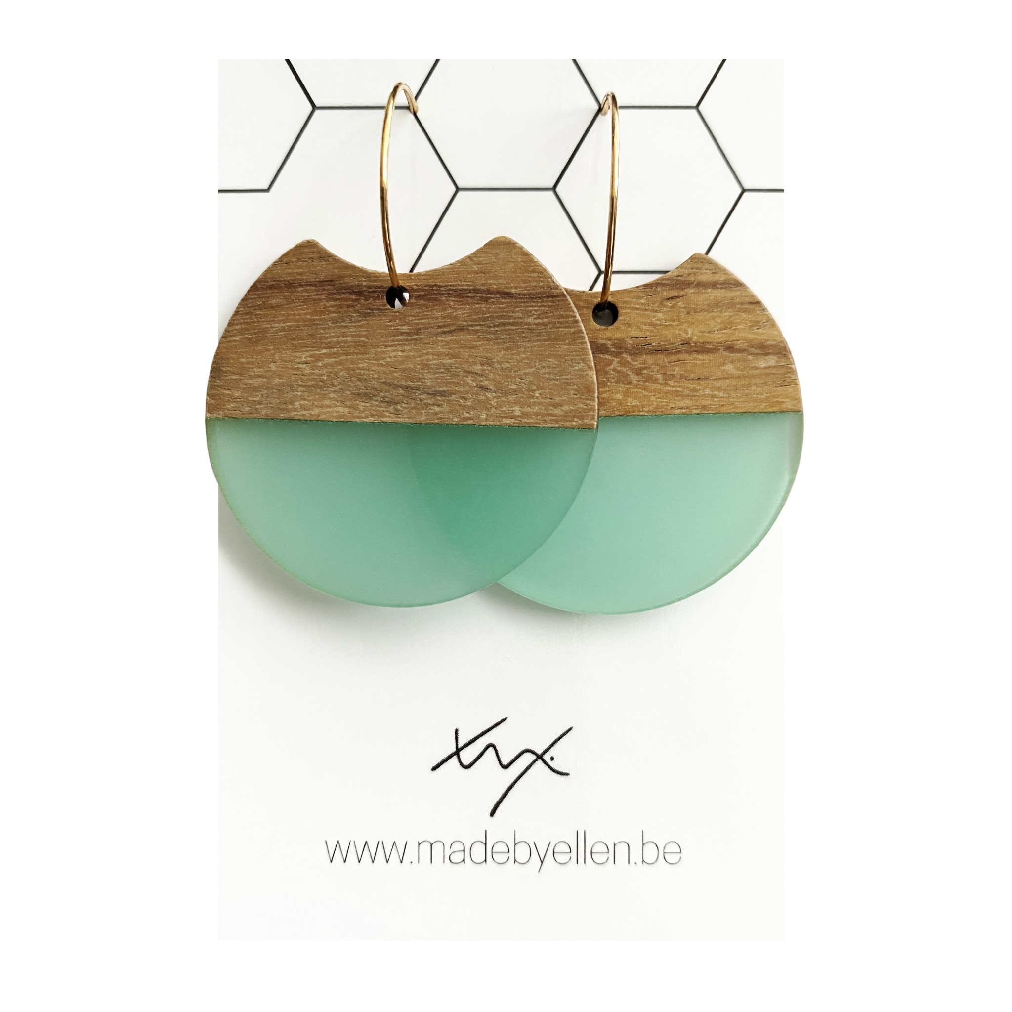 oorbEllen hars&hout cirkel hap muntgroen - Made by e l l e n