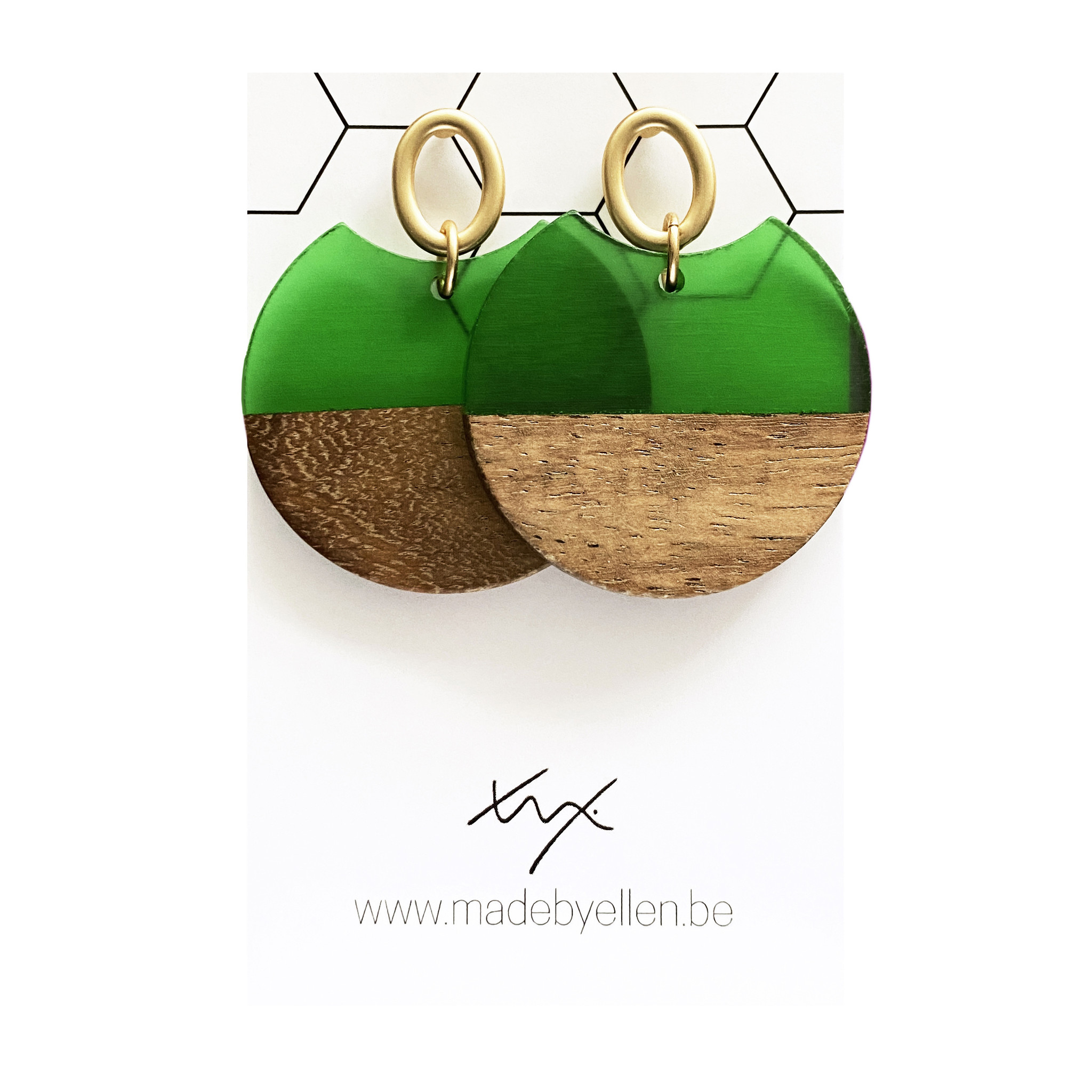 oorbEllen hars&hout cirkel hap transparant groen - Made by e l l e n