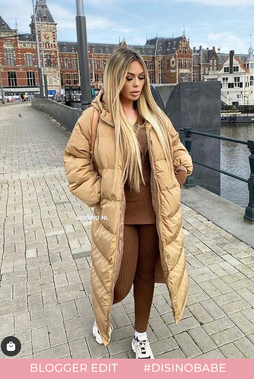 CAMEL - 'DANI' - OVERSIZED LONGLINE PUFFER COAT WITH CAPUCHON - DISINO ...