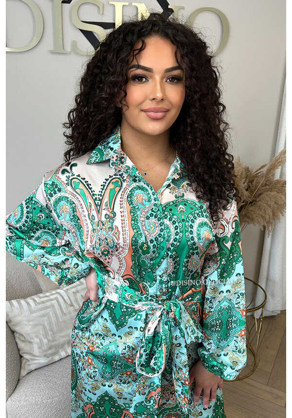 GREEN - 'MEDINA' - DUBAI INSPIRED SATIN MAXI BLOUSE DRESS - DISINO ...