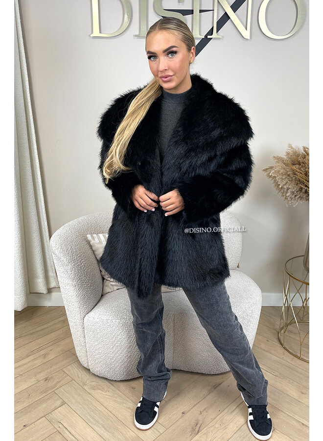 BLACK - 'DIVA COAT' - FLUFFY FAUX FUR OVERSIZED COAT - DISINO - Fashion ...