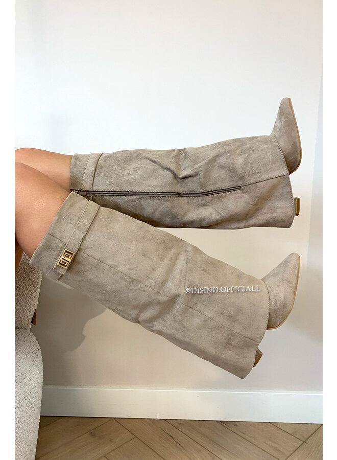 KHAKI - 'SUEDE SHARK BOOTS' - PREMIUM QUALITY PERFECT HIGH HEELS ...